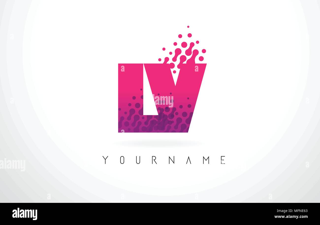 LV L V Letter Logo with Pink Letters and Purple Color Particles Dots ...