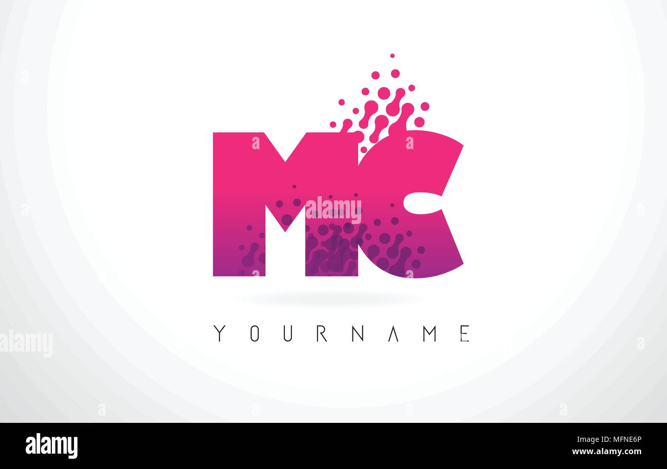MC M C Letter Logo with Pink Letters and Purple Color Particles Dots ...