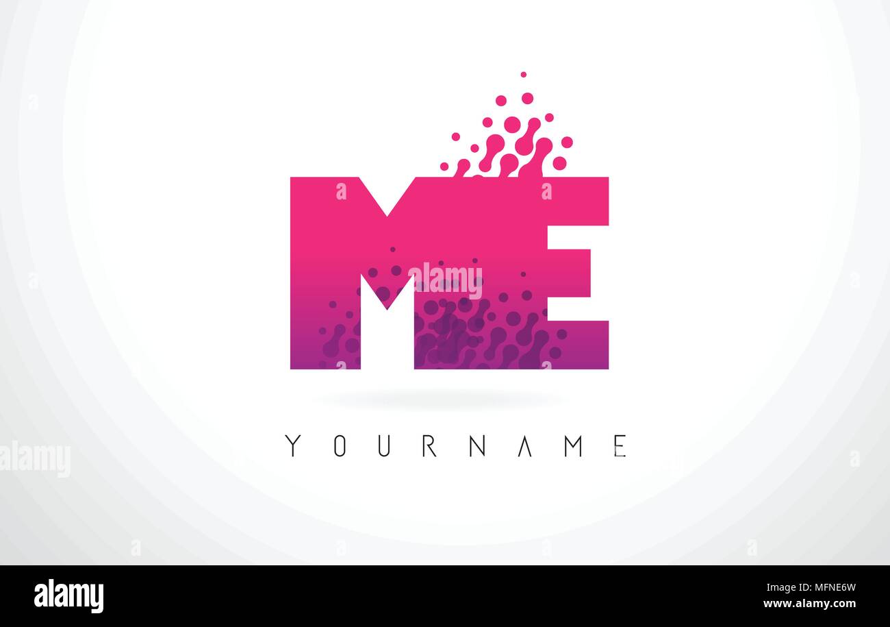 ME M E Letter Logo with Pink Letters and Purple Color Particles Dots ...
