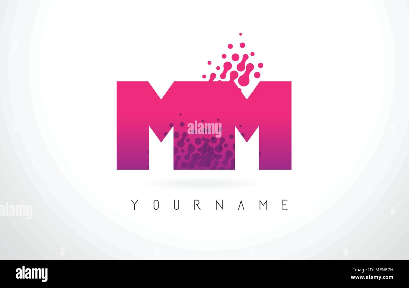 MM M M Letter Logo with Pink Letters and Purple Color Particles Dots ...