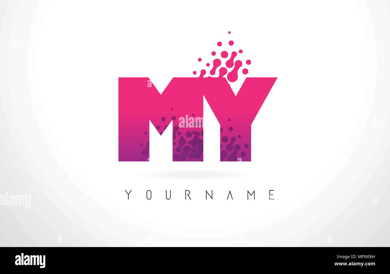 MY M Y Letter Logo with Pink Letters and Purple Color Particles Dots ...