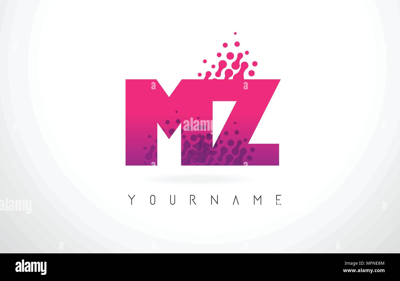 MZ M Z Letter Logo with Pink Letters and Purple Color Particles Dots ...