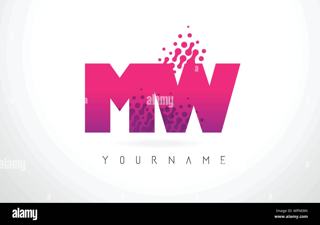 MW M W Letter Logo with Pink Letters and Purple Color Particles Dots ...