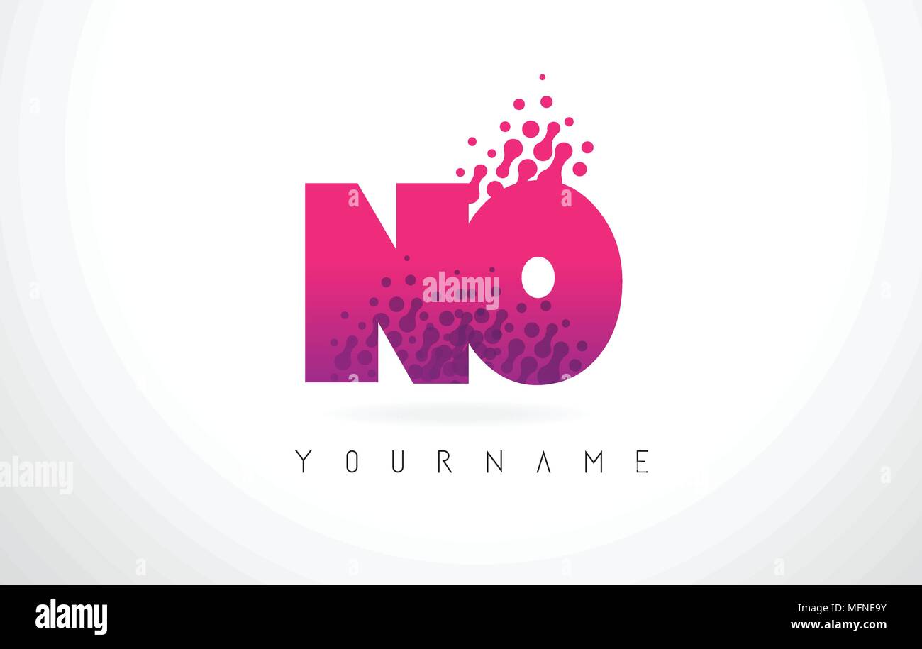 NO N O Letter Logo with Pink Letters and Purple Color Particles Dots ...