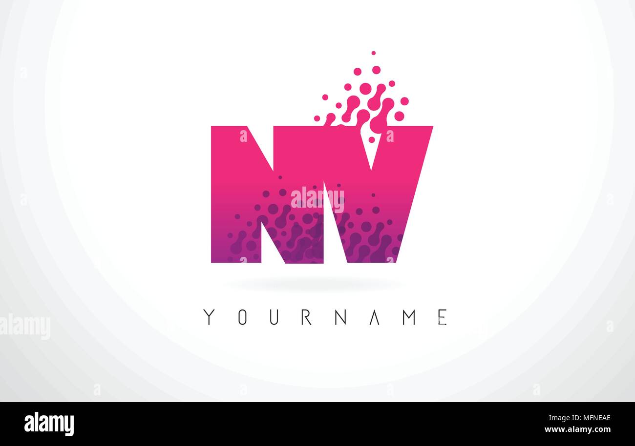 NV N V Letter Logo with Pink Letters and Purple Color Particles Dots ...