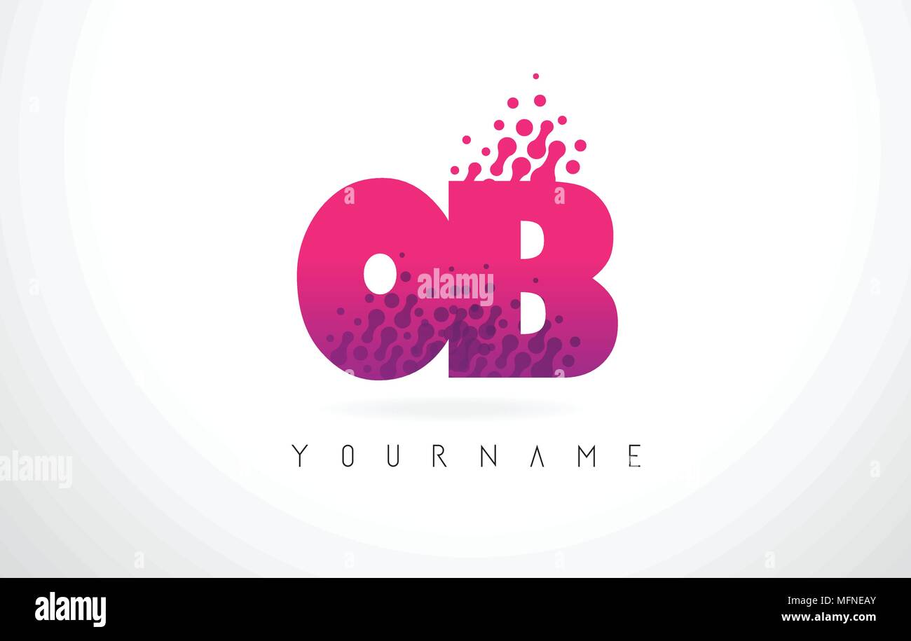 OB O B Letter Logo with Pink Letters and Purple Color Particles Dots ...