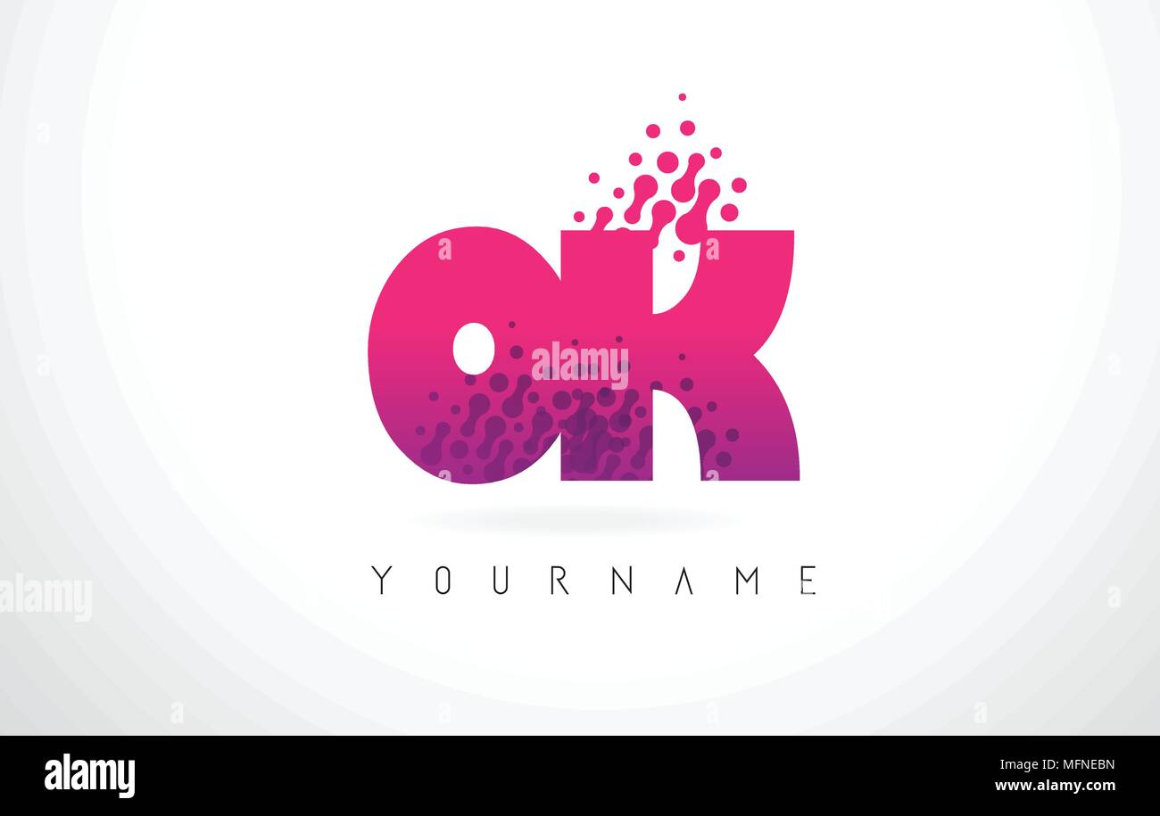 OK O K Letter Logo with Pink Letters and Purple Color Particles Dots ...