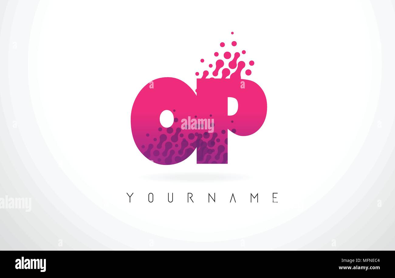 OP O P Letter Logo with Pink Letters and Purple Color Particles Dots ...