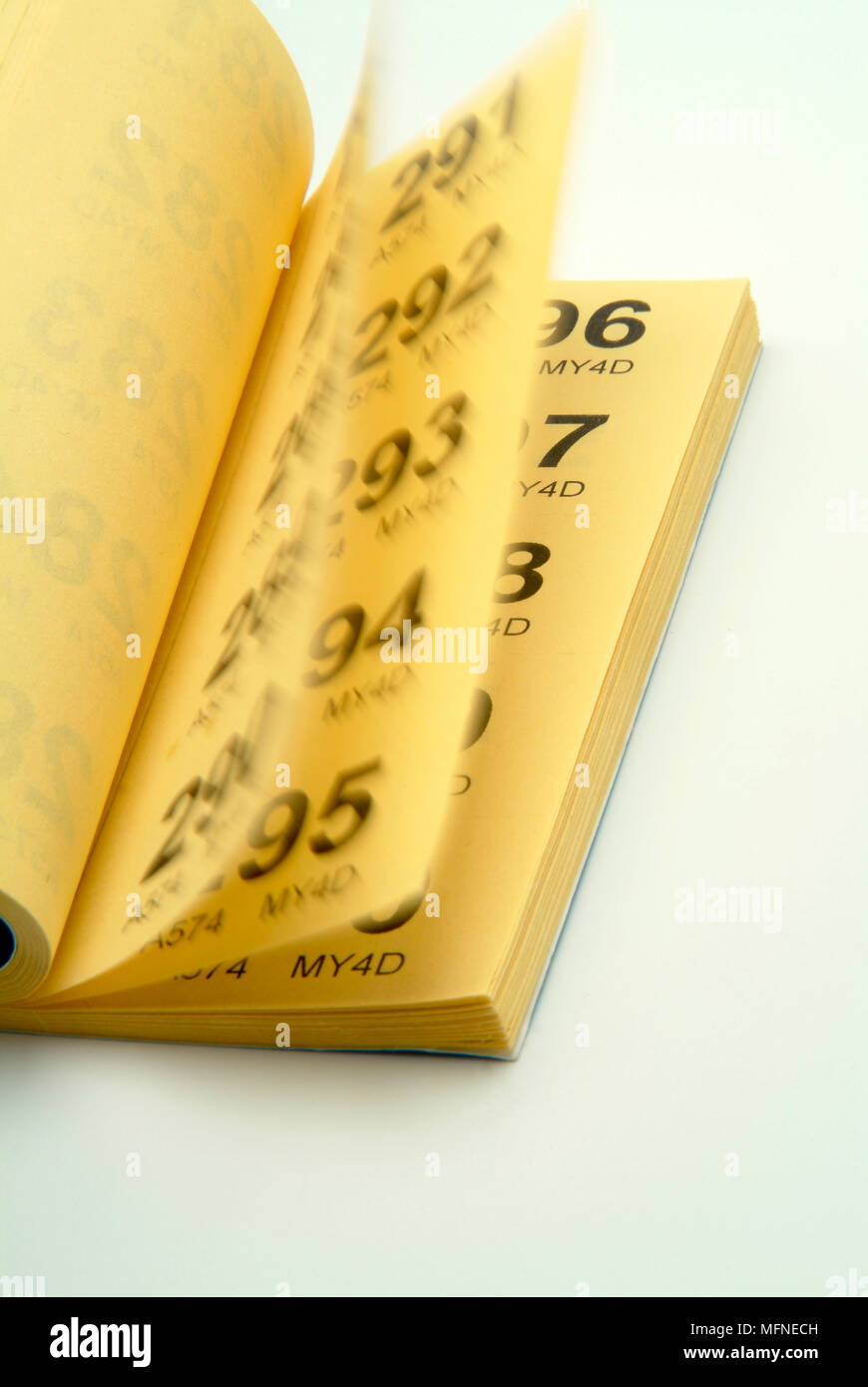 Close-up of an open book of raffle tickets Ref: CRB117 10024 124 ...