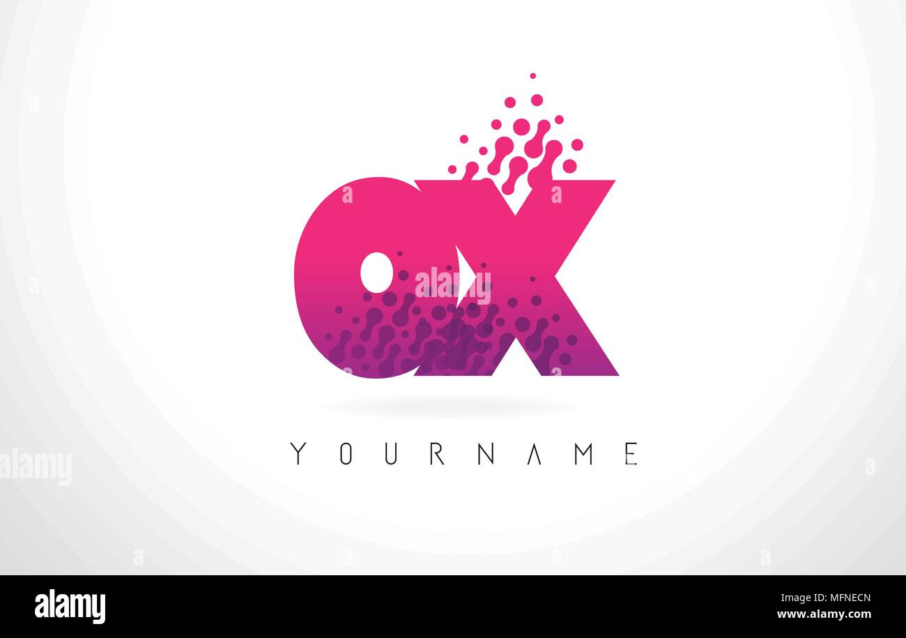 OX O X Letter Logo with Pink Letters and Purple Color Particles Dots ...