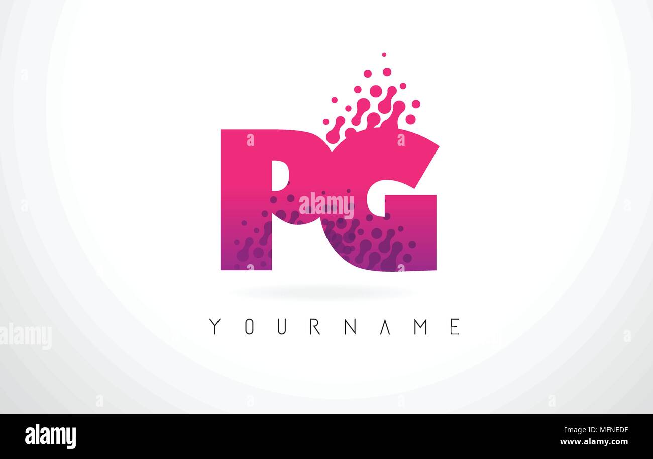PG P G Letter Logo with Pink Letters and Purple Color Particles Dots ...