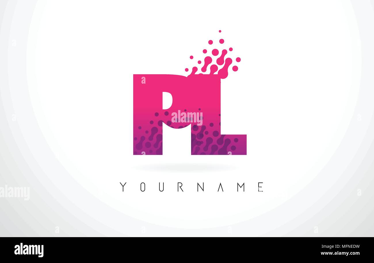 PL P L Letter Logo with Pink Letters and Purple Color Particles Dots ...