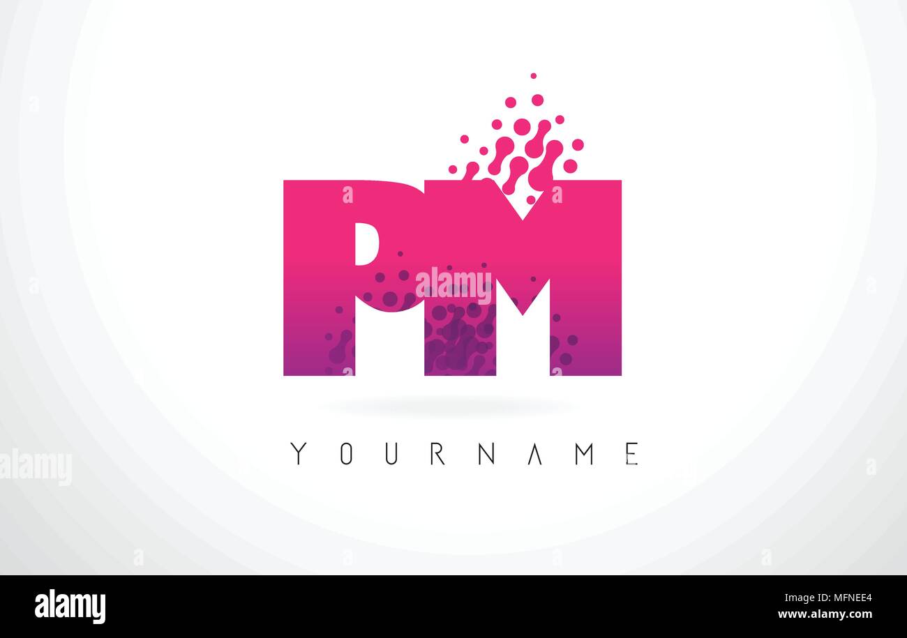 PM P L Letter Logo with Pink Letters and Purple Color Particles Dots ...
