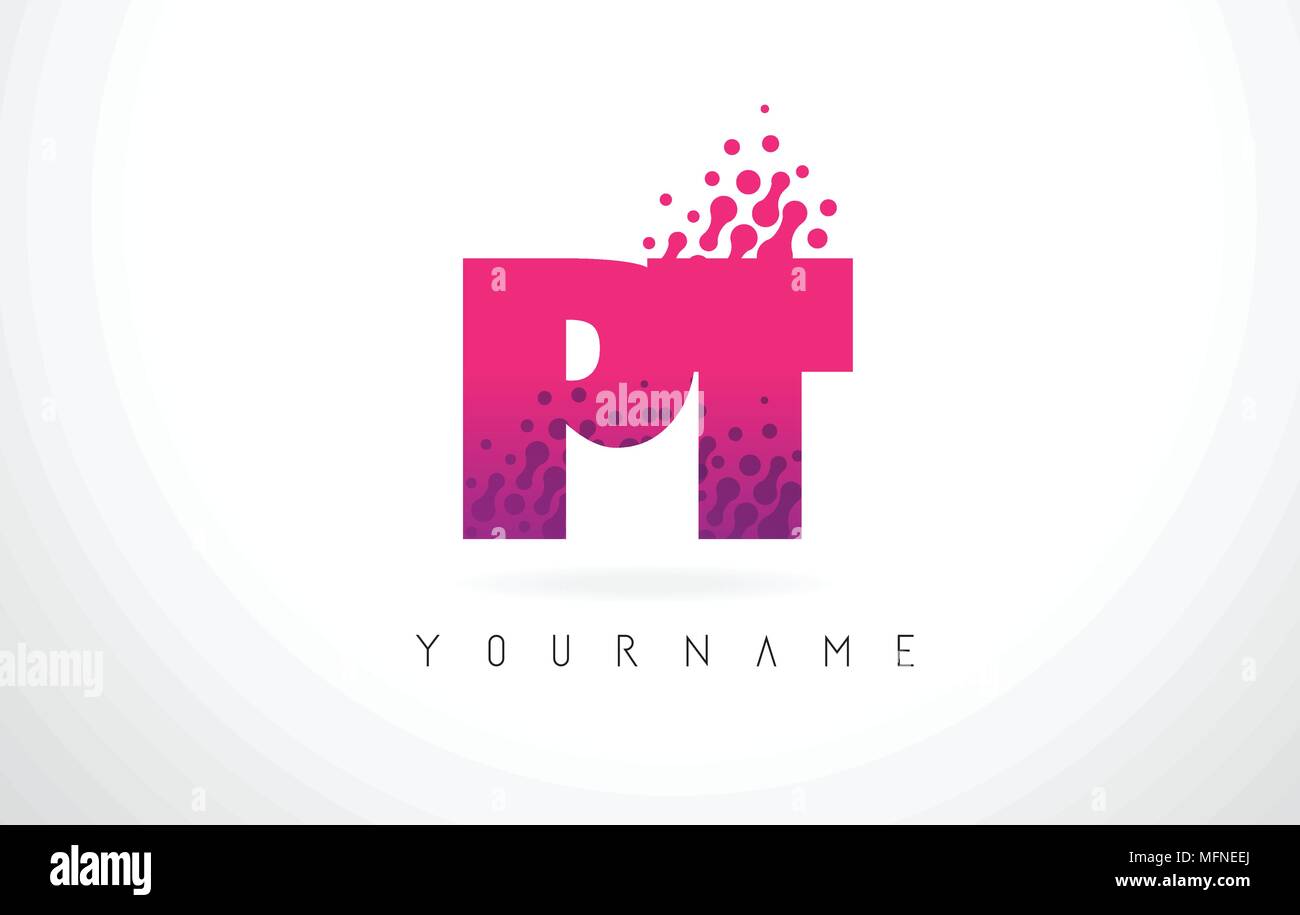 PT P T Letter Logo with Pink Letters and Purple Color Particles Dots ...