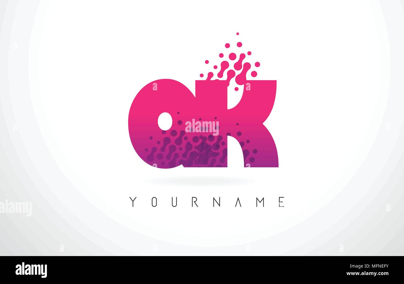 QK Q K Letter Logo with Pink Letters and Purple Color Particles Dots ...