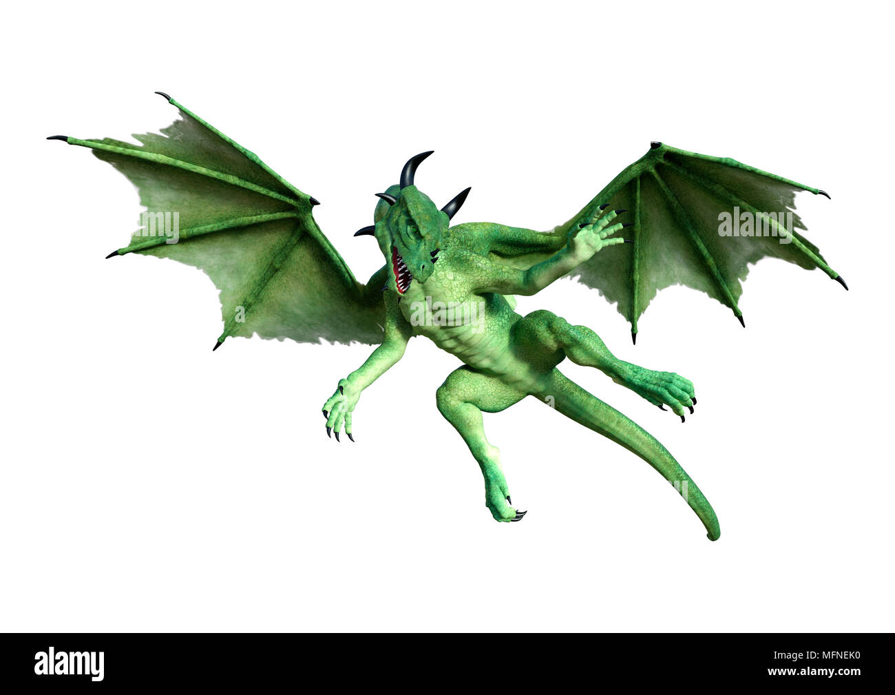 3D rendering of a green fairy tale dragon isolated on white background ...