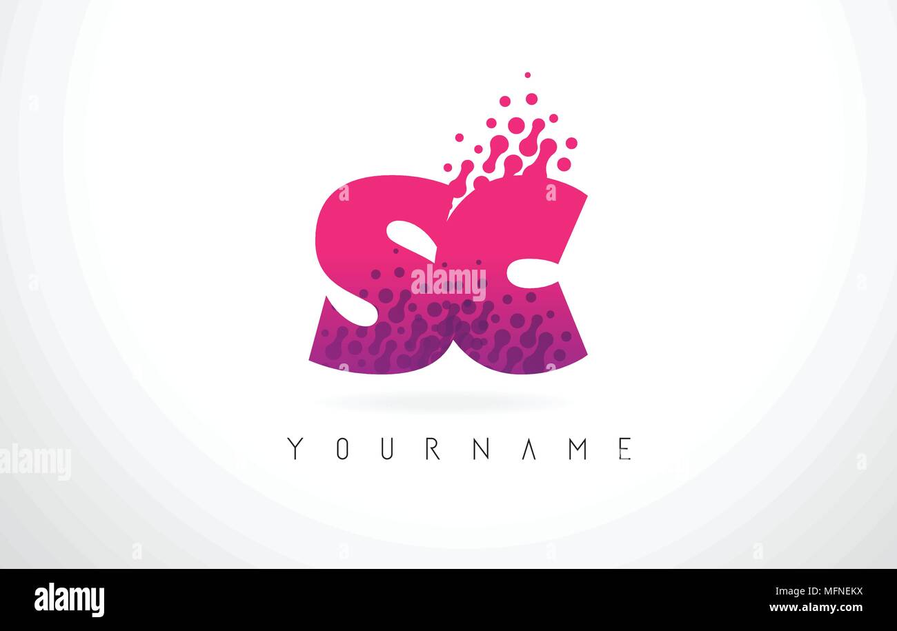 SC S C Letter Logo with Pink Letters and Purple Color Particles Dots ...