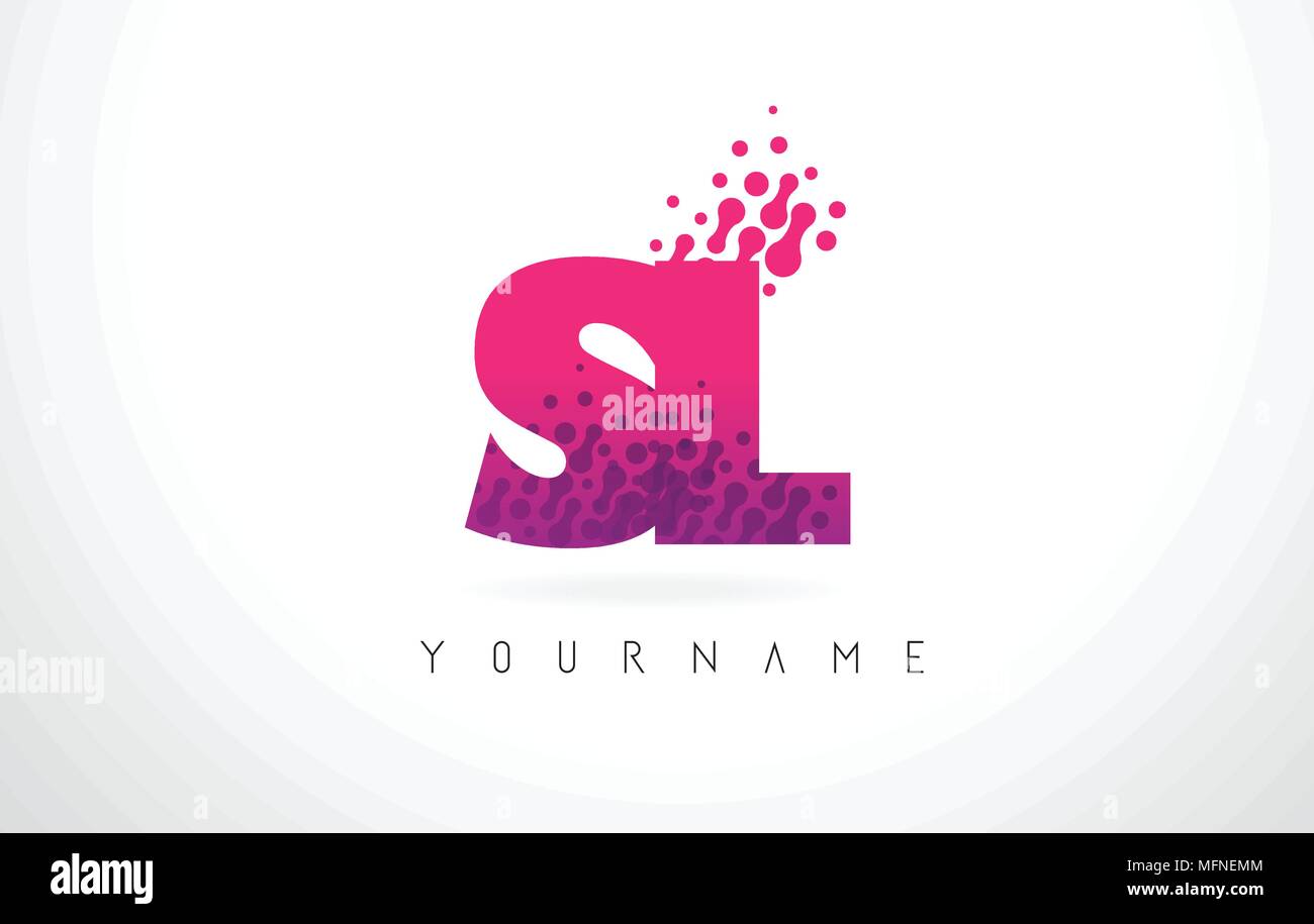 SL S L Letter Logo with Pink Letters and Purple Color Particles Dots ...