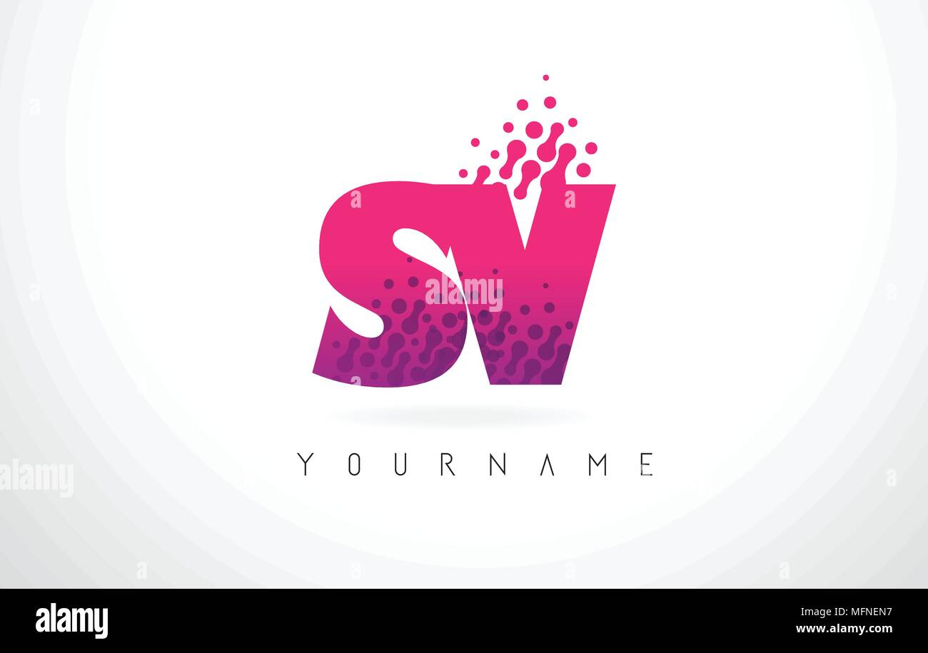 SV S V Letter Logo with Pink Letters and Purple Color Particles Dots ...