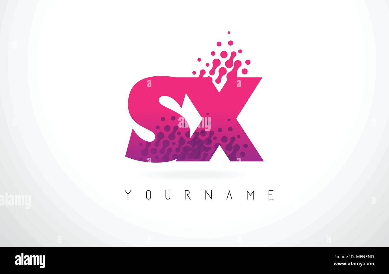 SX S X Letter Logo with Pink Letters and Purple Color Particles Dots ...