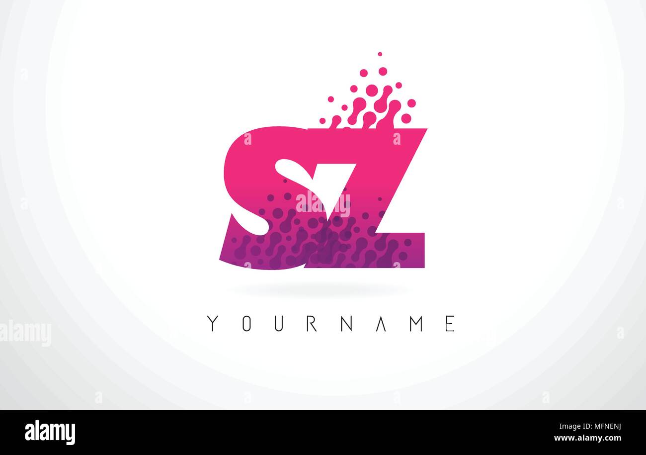SZ S Z Letter Logo with Pink Letters and Purple Color Particles Dots ...