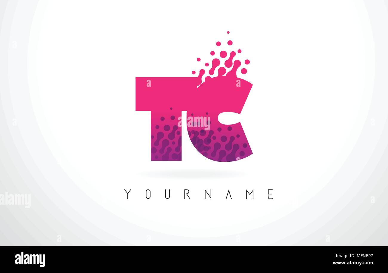 TC T C Letter Logo with Pink Letters and Purple Color Particles Dots ...
