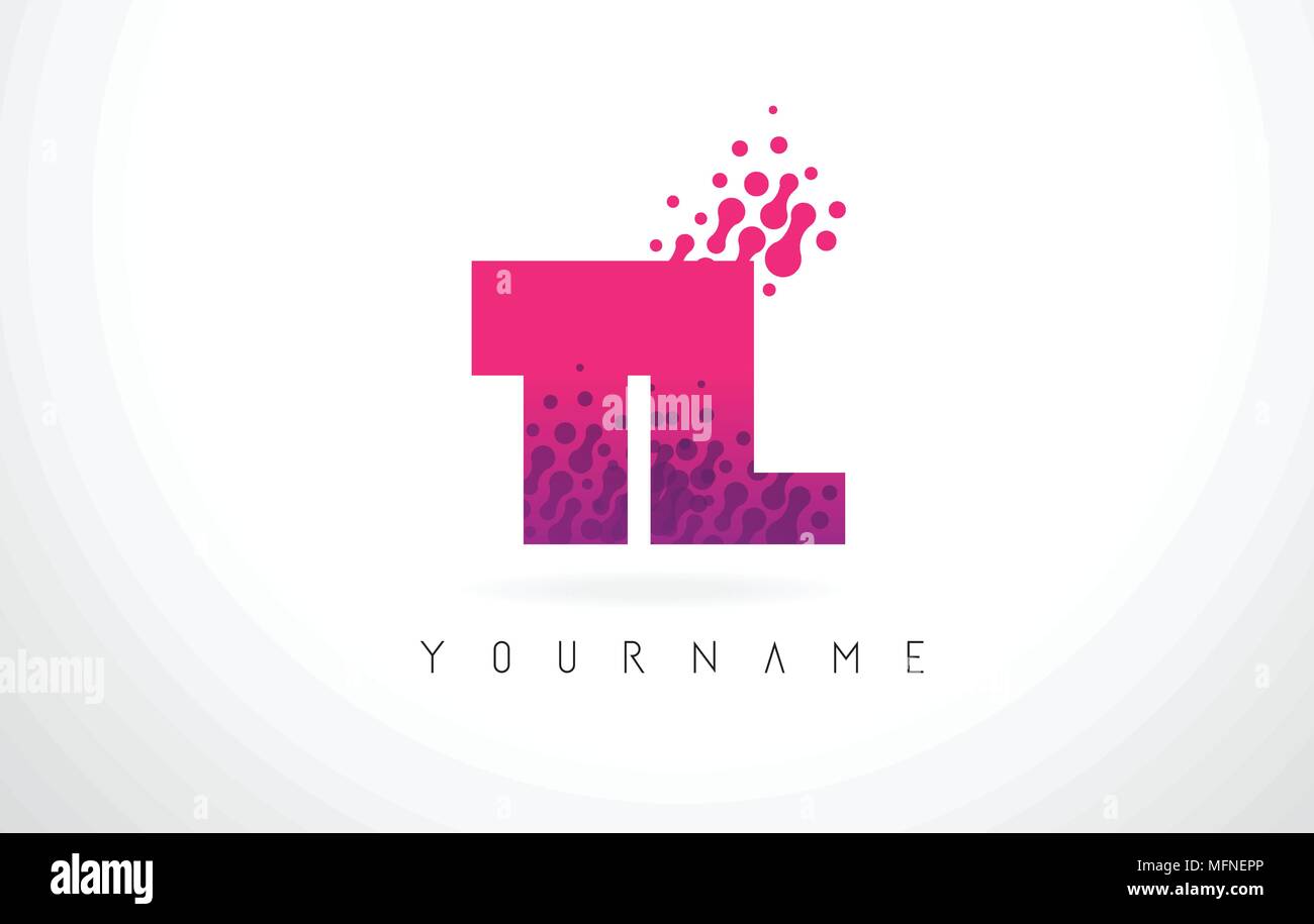 TL T L Letter Logo with Pink Letters and Purple Color Particles Dots ...