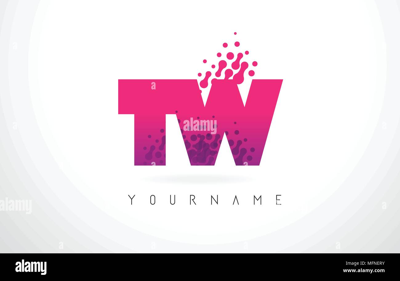 TW T W Letter Logo with Pink Letters and Purple Color Particles Dots ...