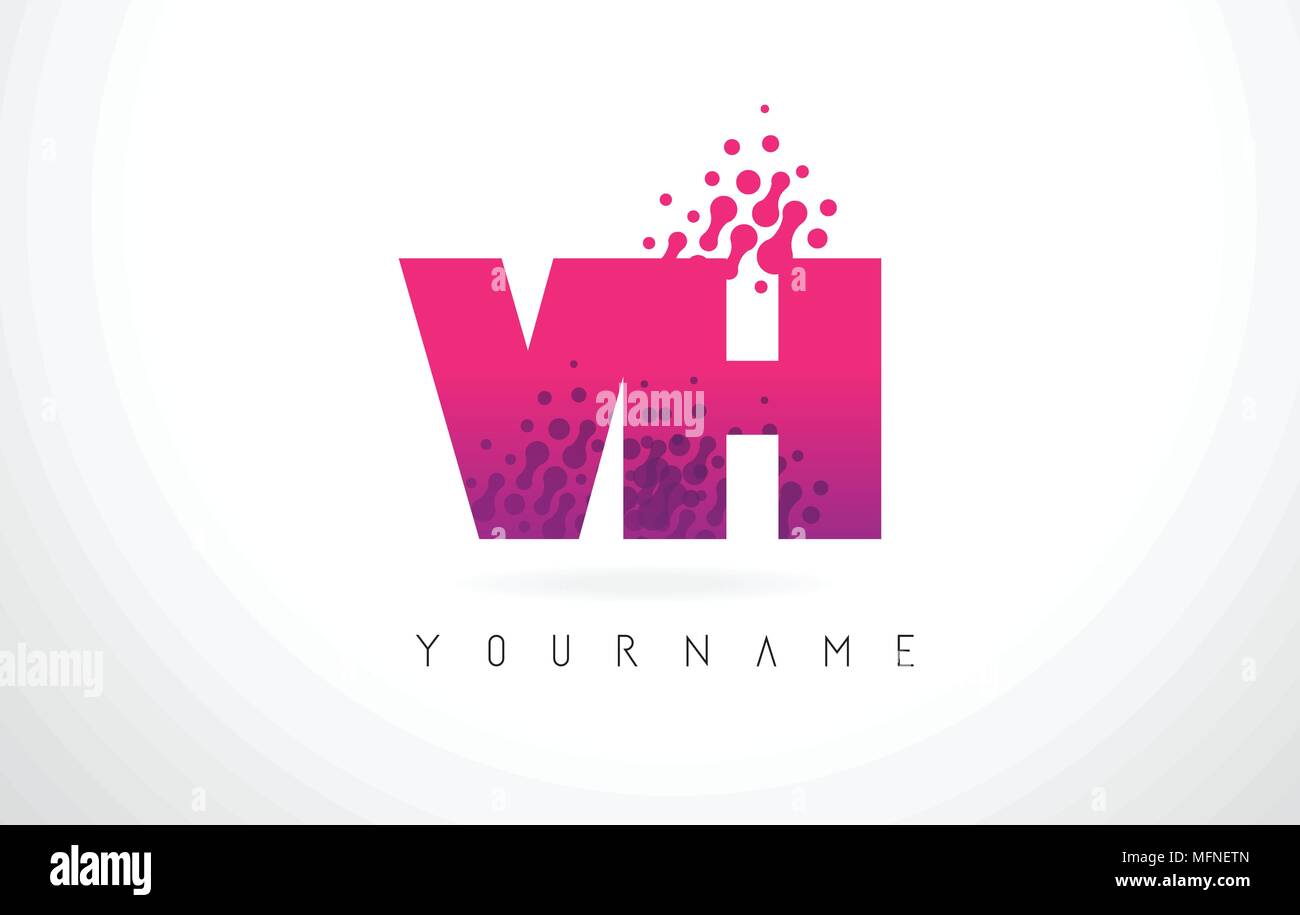 VH V H Letter Logo with Pink Letters and Purple Color Particles Dots ...