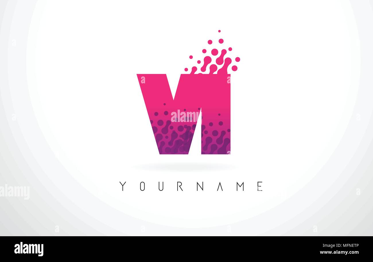 VI V I Letter Logo with Pink Letters and Purple Color Particles Dots ...