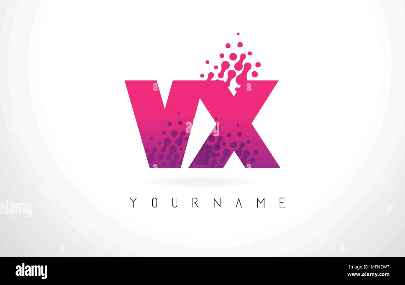 VX V X Letter Logo with Pink Letters and Purple Color Particles Dots ...