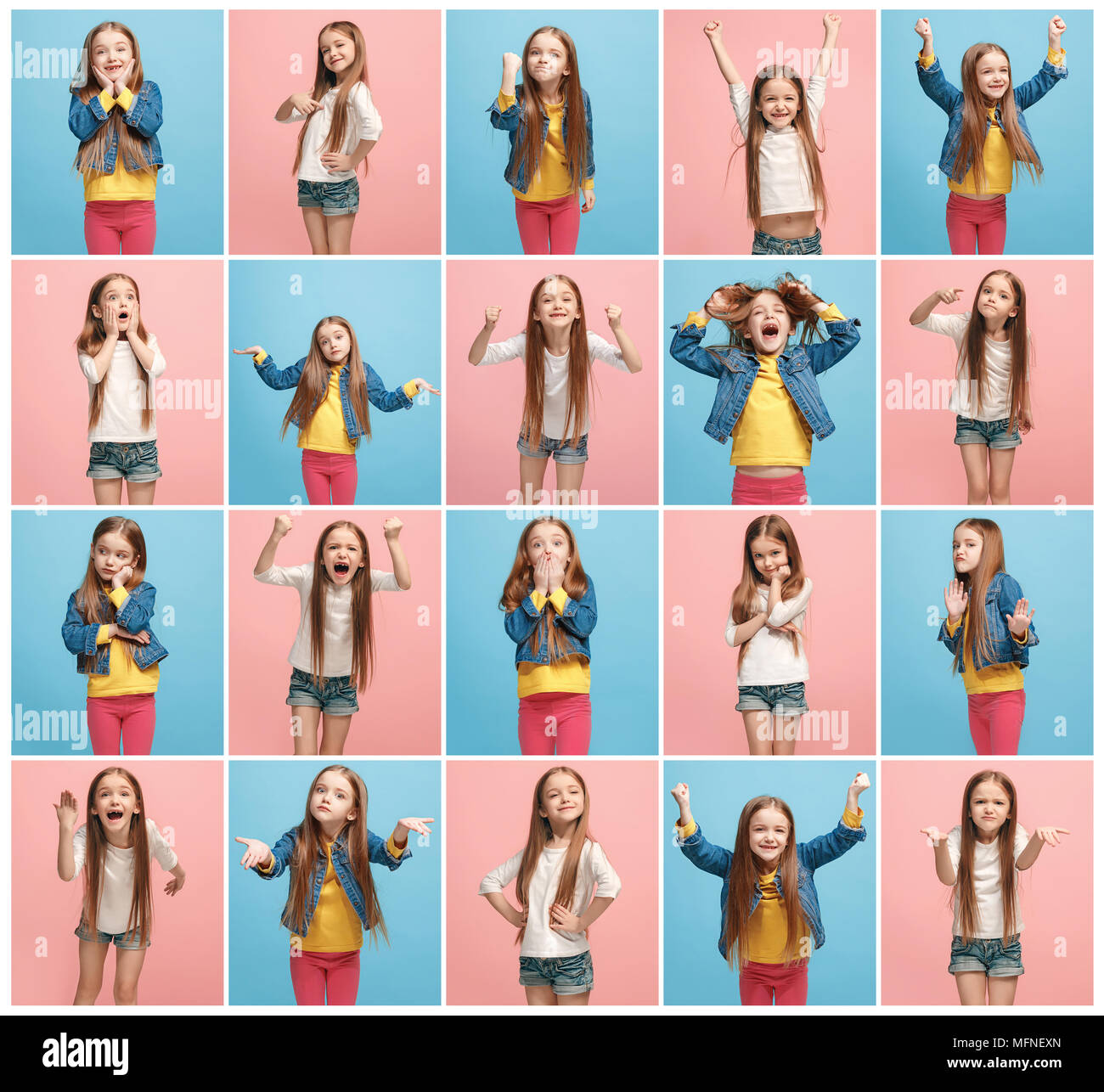 The collage of different human facial expressions, emotions and ...