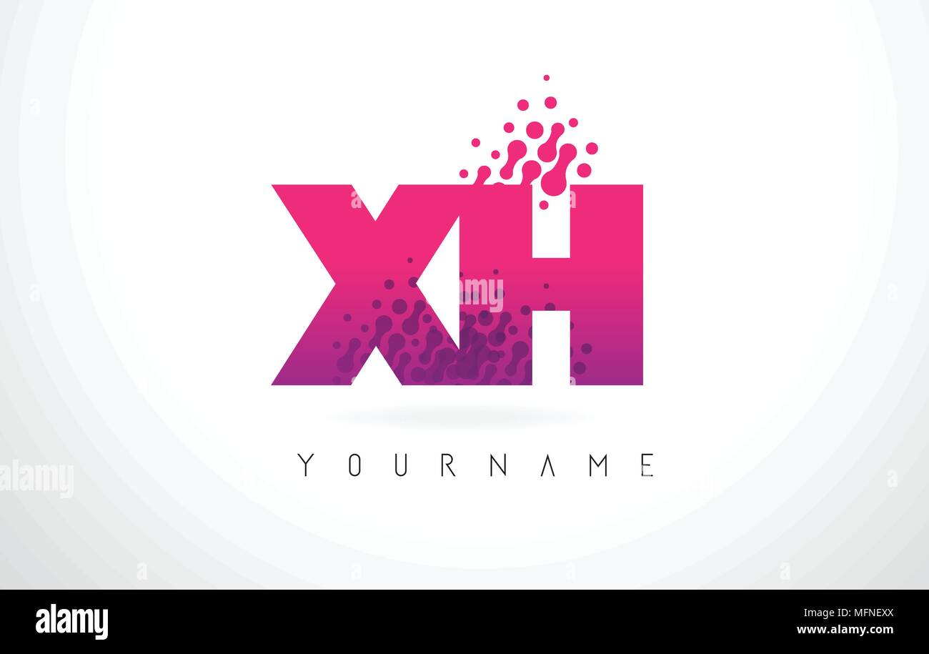 XH X H Letter Logo with Pink Letters and Purple Color Particles Dots ...