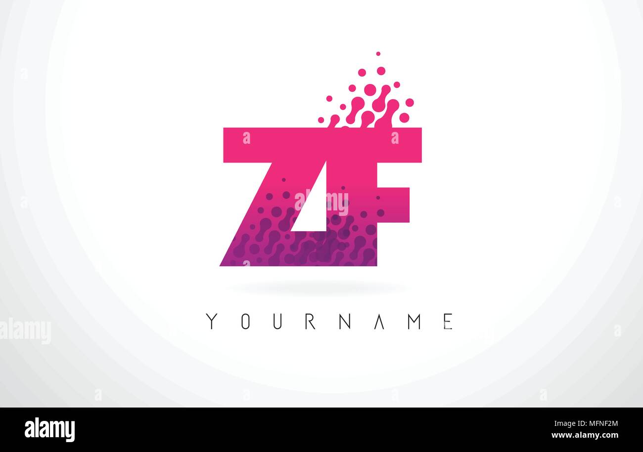 ZF Z F Letter Logo with Pink Letters and Purple Color Particles Dots ...