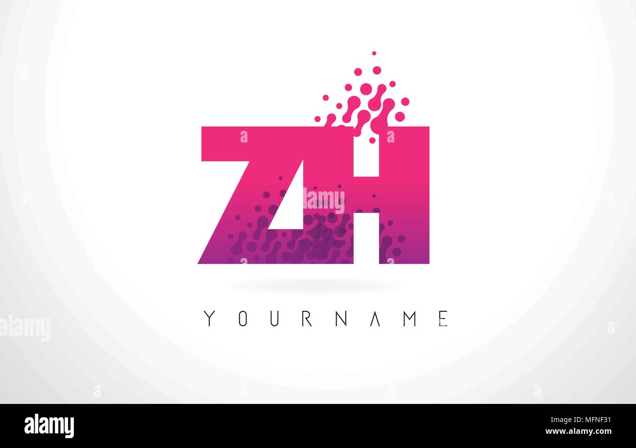 ZH Z H Letter Logo with Pink Letters and Purple Color Particles Dots ...