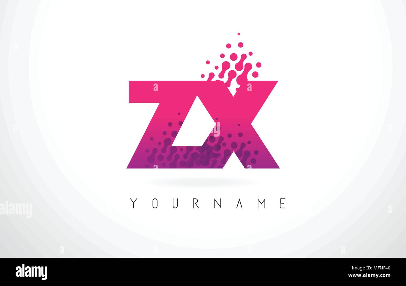ZX Z X Letter Logo with Pink Letters and Purple Color Particles Dots ...