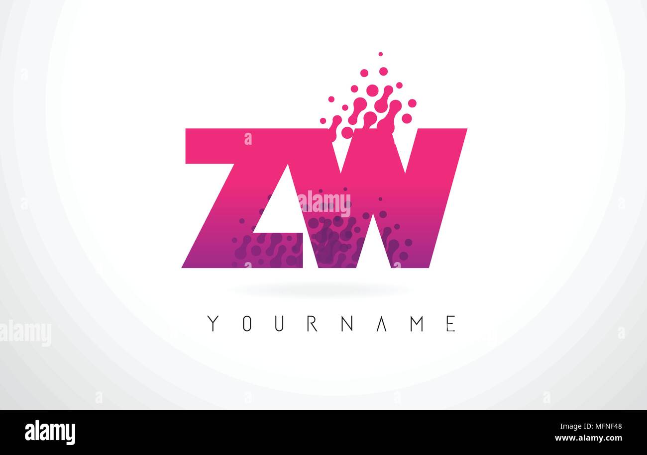 ZW Z W Letter Logo with Pink Letters and Purple Color Particles Dots ...