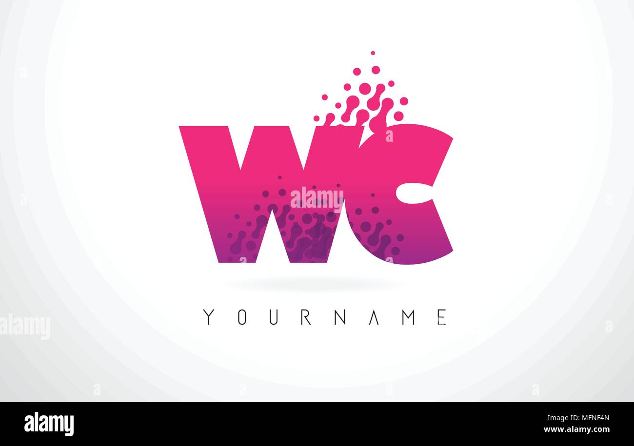 WC W C Letter Logo with Pink Letters and Purple Color Particles Dots ...