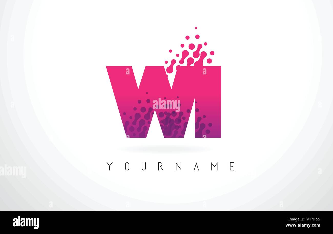 WI W I Letter Logo with Pink Letters and Purple Color Particles Dots ...