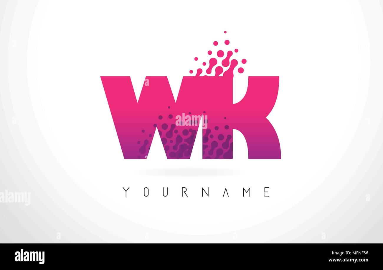 WK W K Letter Logo with Pink Letters and Purple Color Particles Dots ...