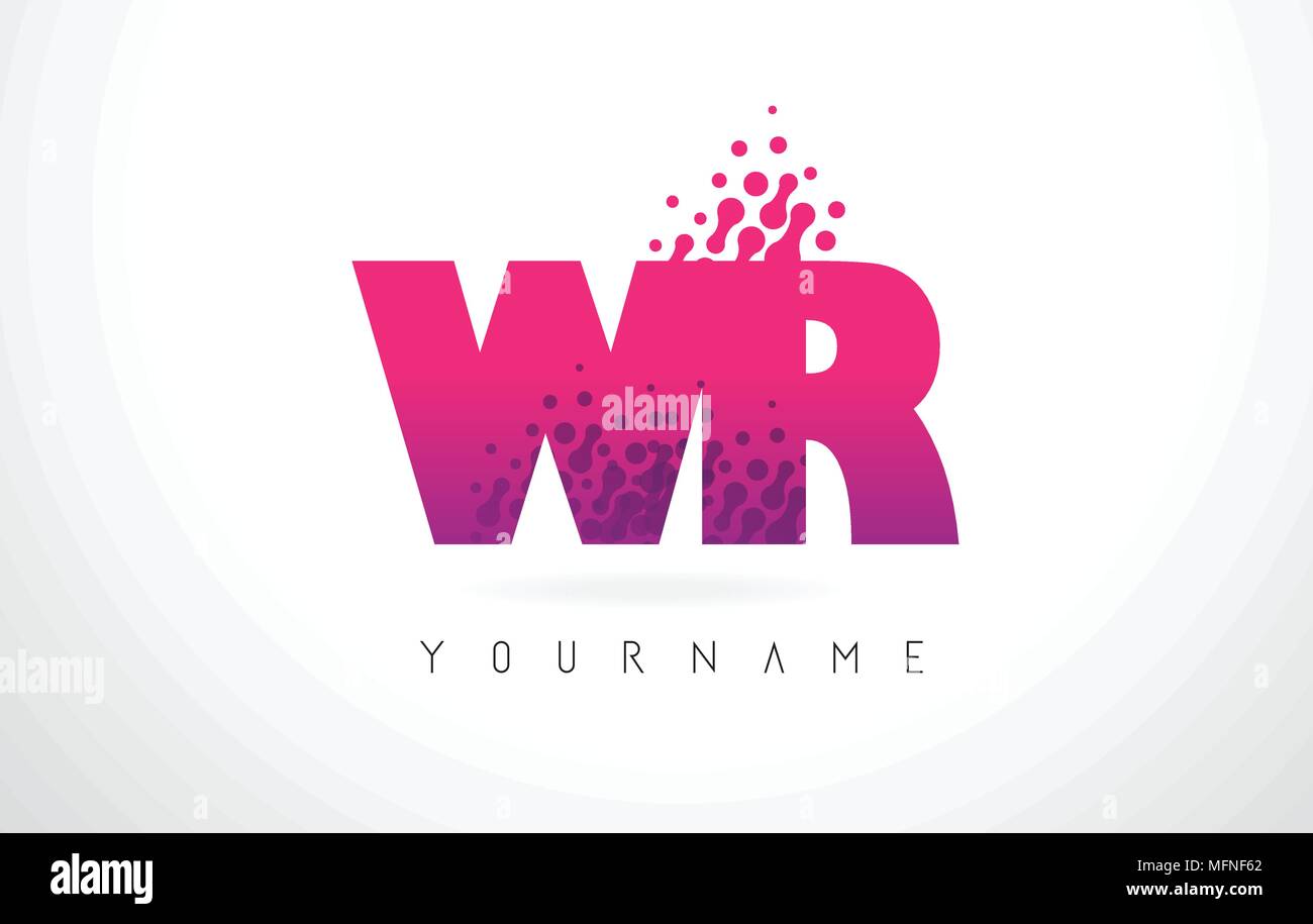 WR W R Letter Logo with Pink Letters and Purple Color Particles Dots ...