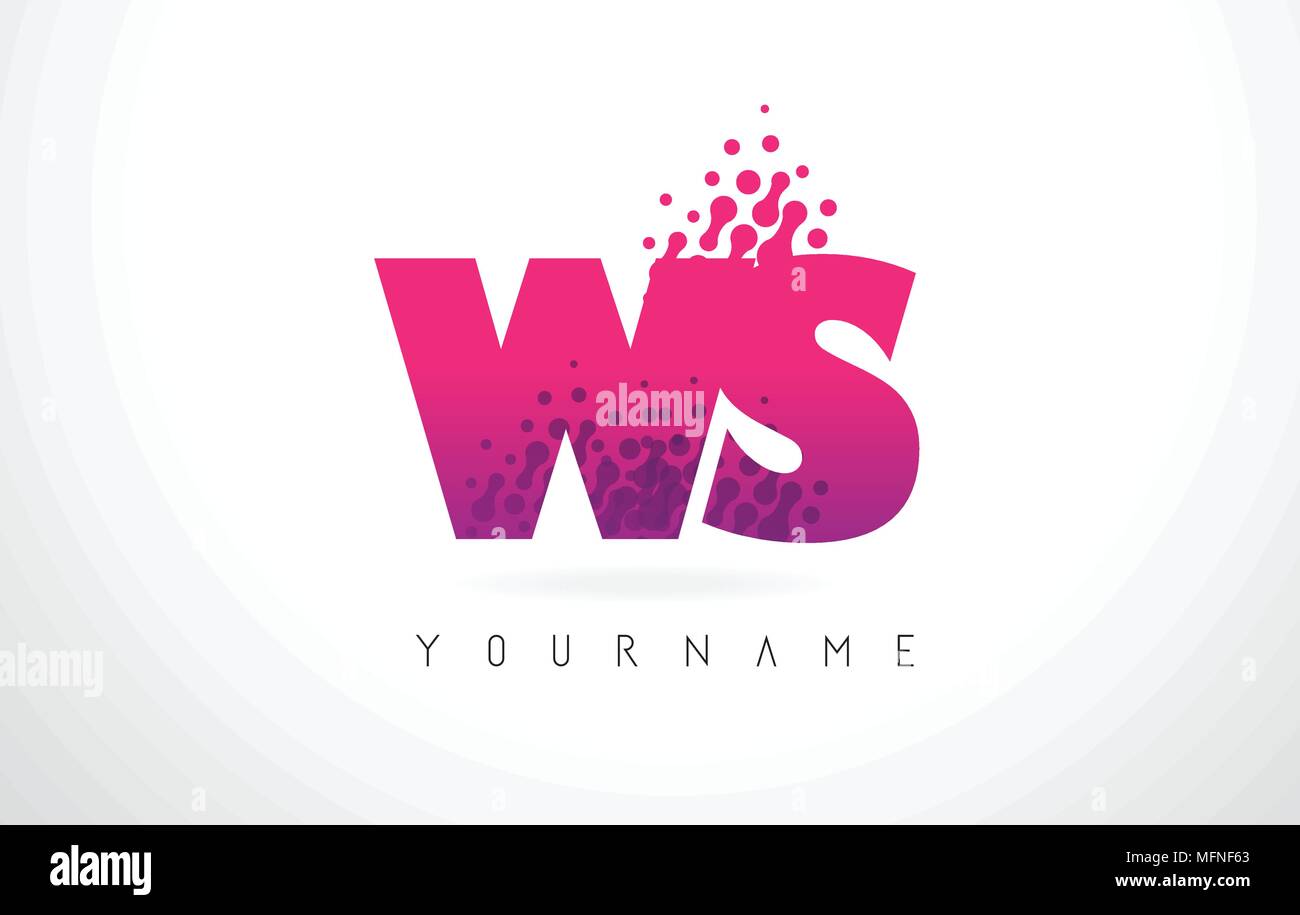 WS W S Letter Logo with Pink Letters and Purple Color Particles Dots ...