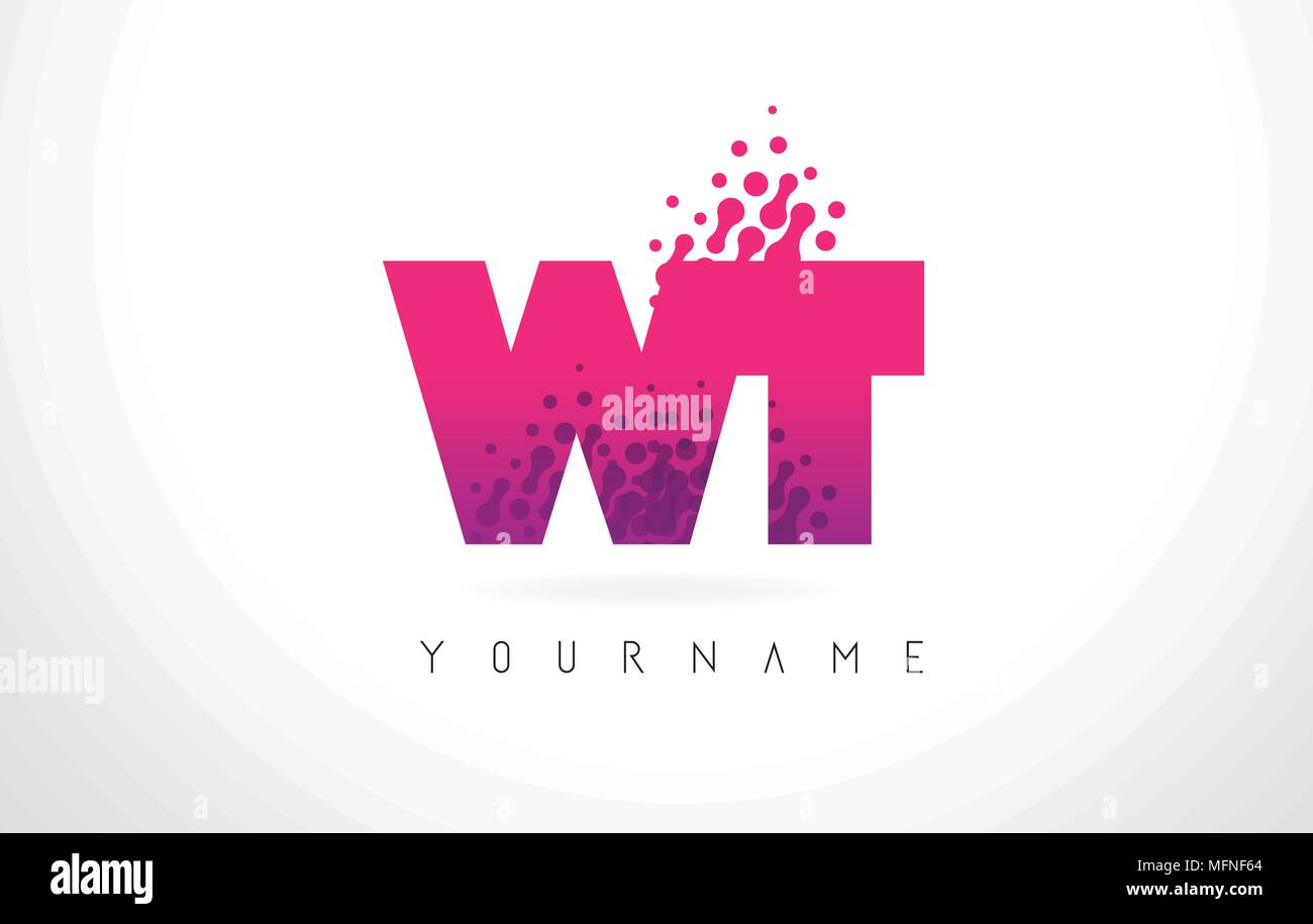 WT W T Letter Logo with Pink Letters and Purple Color Particles Dots ...