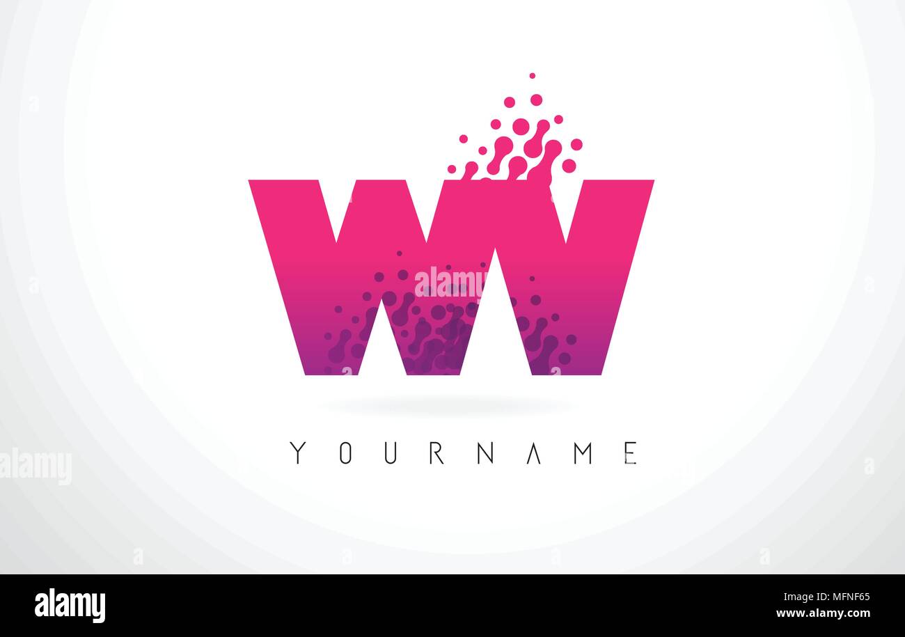 WV W V Letter Logo with Pink Letters and Purple Color Particles Dots ...