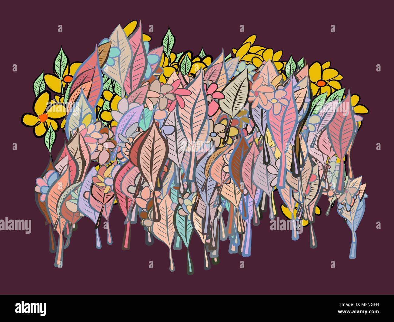 Abstract leaves & flowers illustrations background pattern. Vector ...