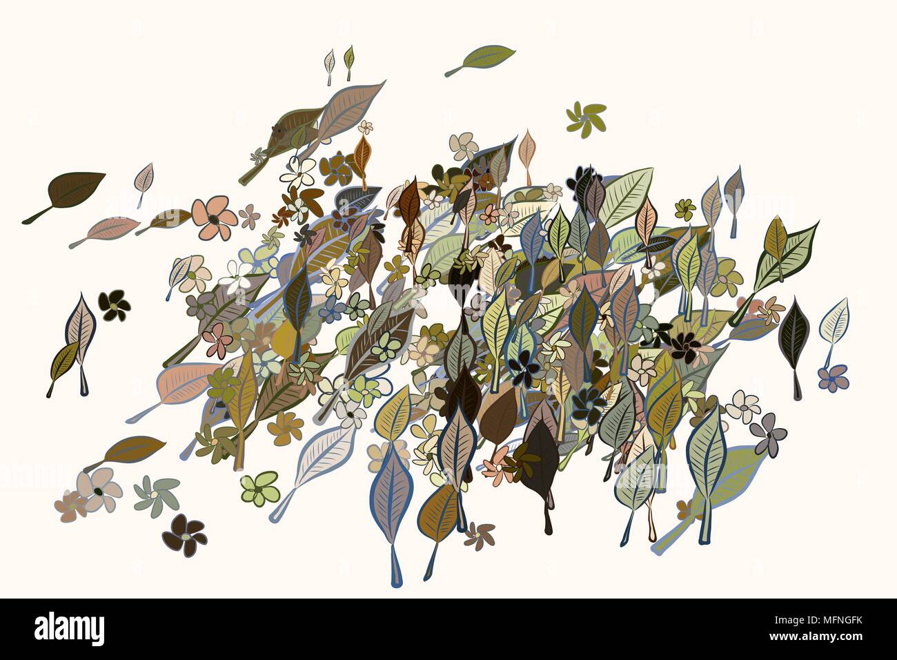 Abstract leaves & flowers illustrations background pattern. Vector ...