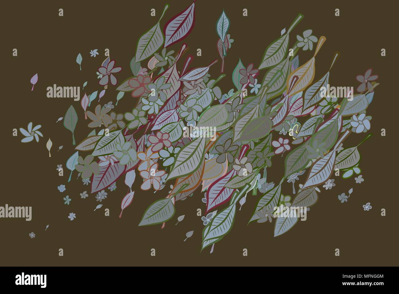 Color leaves & flowers illustrations background, hand drawn. Vector ...