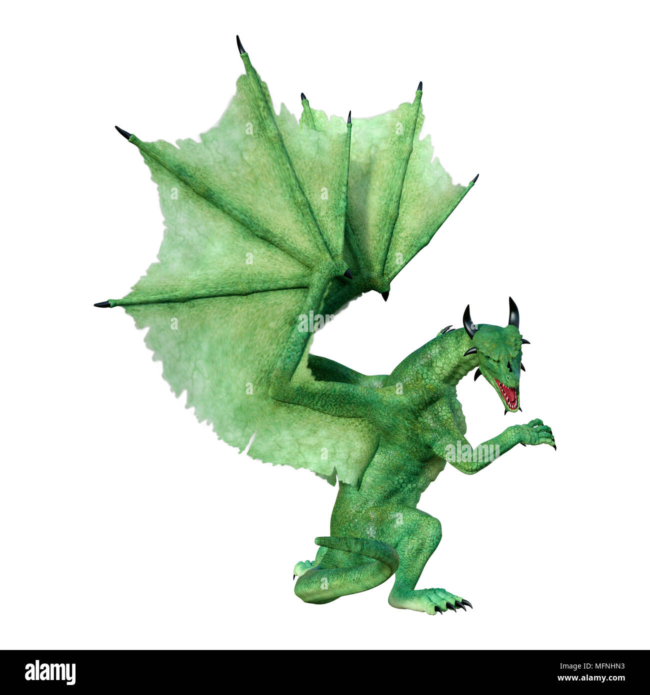 3D rendering of a green fairy tale dragon isolated on white background ...