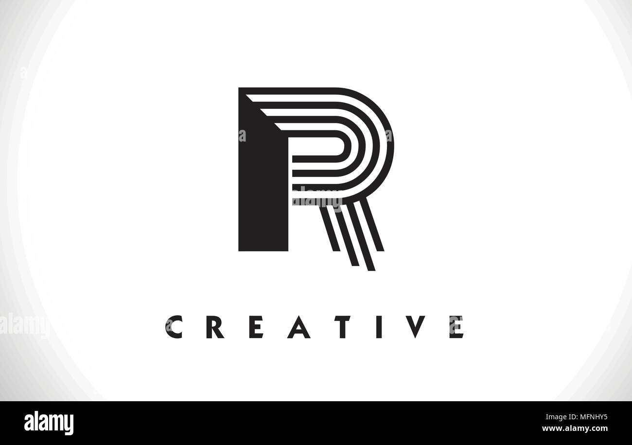 R Letter Logo With Black Lines Design. Line Letter Symbol Vector ...