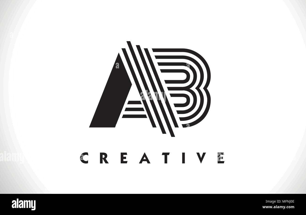 AB Letter Logo With Black Lines Design. Line Letter Symbol Vector ...